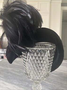 Accessories | 194s Vintage Velvet Hat With Ostrich Pom Pom Plume In ...